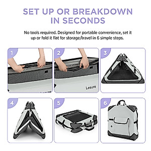 Lesure Collapsible Dog Crate - Portable Travel Kennel for Large Dog, 4-Door Pet Crate with Durable Mesh Windows, Indoor & Outdoor, Light Gray