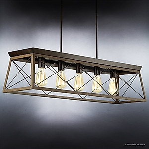 Urban Ambiance Luxury Industrial Chic Island/Linear Chandelier, Large Size: 9" H x 38" W, with Modern Farmhouse Style Elements, Olde Bronze Finish, UHP2126 from The Berkeley Collection
