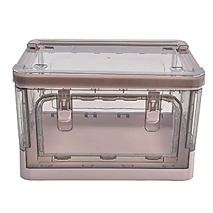 plplaaoo Stackable Storage Bin, 35L Plastic Storage Bin with 4 Wheel, Pink Double Door Foldable Storage Box with Lid for Office Home Bedroom, fits for Groceries Clothes Stationery