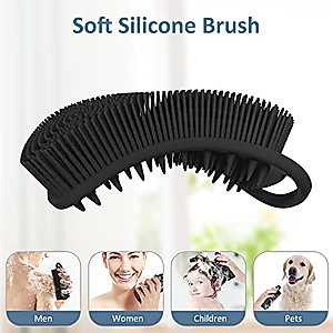 Silicone Body Scrubber, Elfrhino Shower Brush for Gentle Scrub Skin Exfoliation, Lathers well, More Hygienic, Gentle Massage with Silicone Loofah for Use in Shower to Improve Cellulite Black