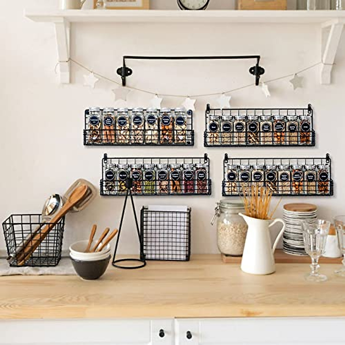 Spice Rack Organizer Wall Mounted 4-Tier Stackable Hanging Spice Jars Storage Racks,Great for Kitchen and Pantry,Up to Storage 36 Jars(Patent No.:US D909,138 S)