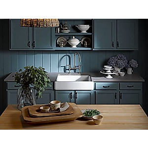 KOHLER K-6486-0 Whitehaven Farmhouse Self-Trimming Undermount Single-Bowl Kitchen Sink with Short Apron, 30 Inch, White
