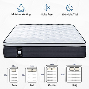 12 Inch Full Mattress, Memory Foam Hybrid Mattress, Motion Isolation Pocket Spring Mattress in a Box, Medium Firm for Pressure Relief, Breathable Pillow Top, CertiPUR-US Certified