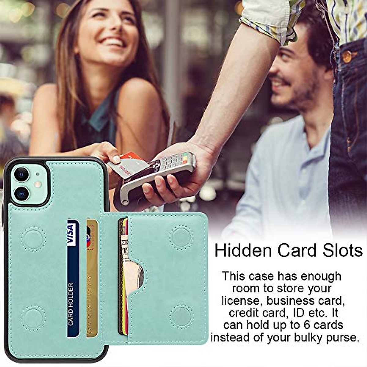 LakiBeibi Case for iPhone 11 Case with Card Holders, Dual Layer Lightweight Slim Leather iPhone 11 Wallet Case Flip Folio Magnetic Lock Protective Case for Apple iPhone 11 6.1 Inch (2019), Mint