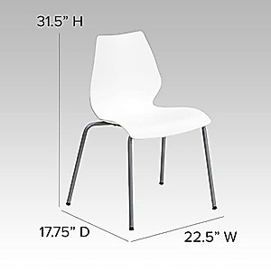 Flash Furniture 5 Pack HERCULES Series 770 lb. Capacity White Stack Chair with Lumbar Support and Silver Frame