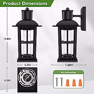 2-Pack LED Outdoor Wall Sconce Black Modern Porch Light with Crystal Bubble Glass, Exterior Waterproof Wall Mounted Light Fixtures, 10W 3000K 100% Aluminum Wall Lights for Garage Doorway Patio Balcony