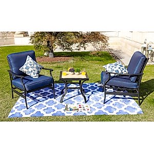 LOKATSE HOME 3 Piece Outdoor Furniture 2 Patio Bistro Chairs and 21 inch Square Dining Table, 3 pc Conversation Set, Blue