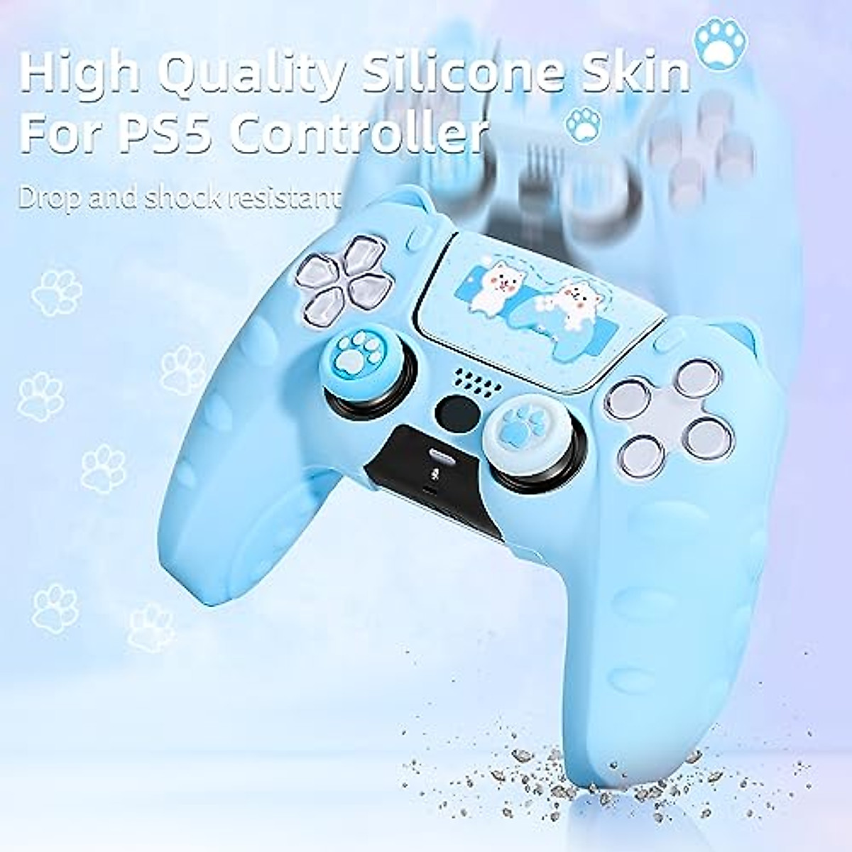 BRHE Cute Cat Claw PS5 Controller Skin - Non-Slip Silicone Protective Cover for PlayStation 5 Wireless Controller with 2 Thumb Grip Caps,1 cat Sticker,4 Remote Sensing Coils