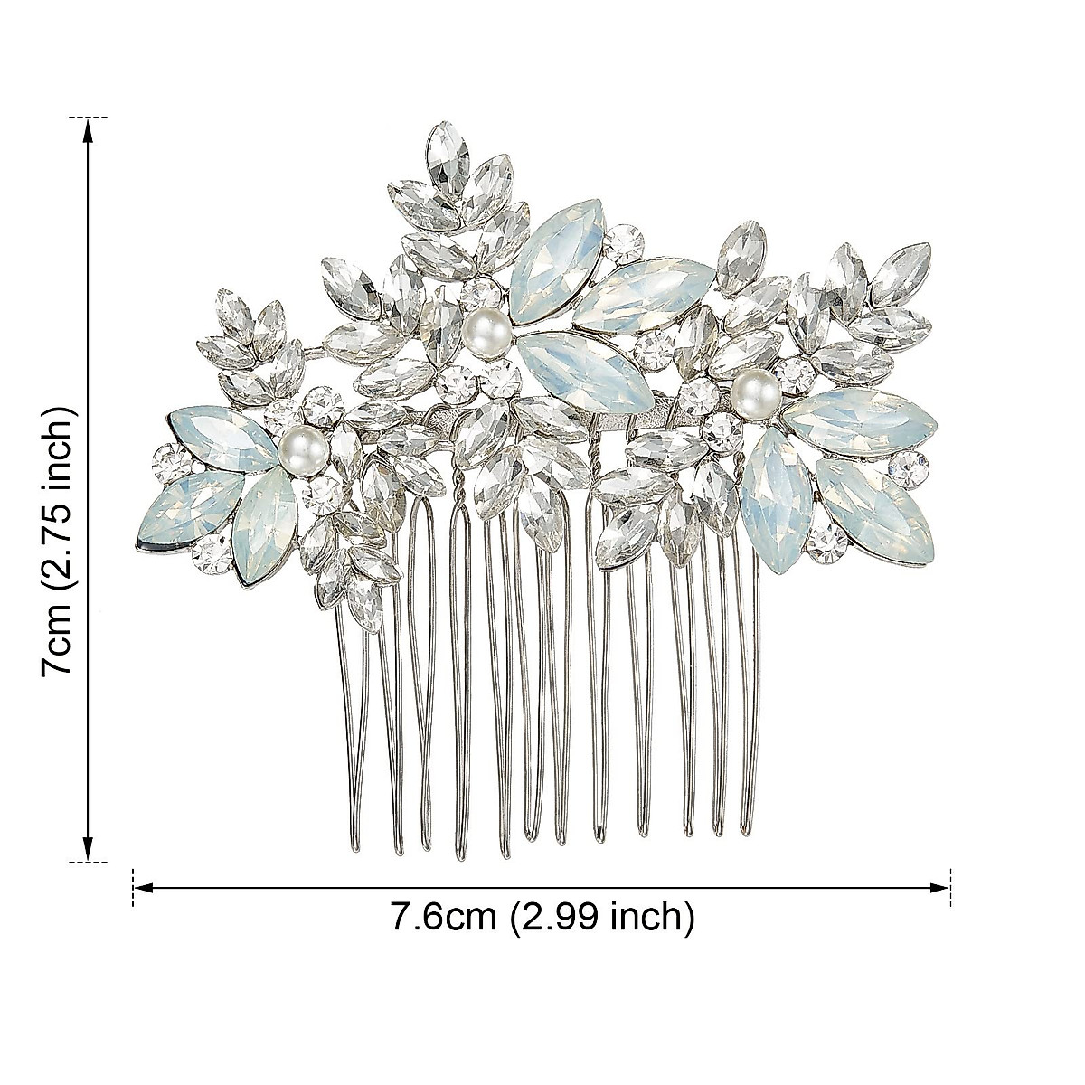 AW BRIDAL Opal Crystal Hair Comb Bridal Hair Pieces Retro Bridal Hair Clips Wedding Hair Accessories for Brides and Bridesmaids (Silver)