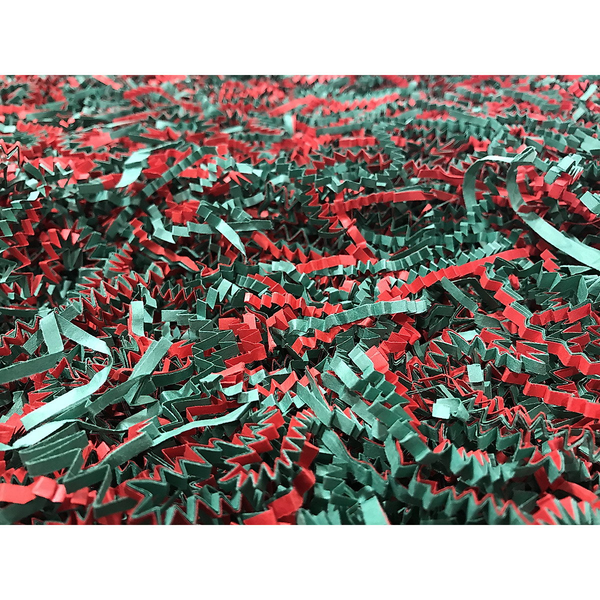 Montplisse Crinkle Cut Paper Shred Filler, Shredded Paper for Gift Baskets, Perfect Festive Basket Filler for Christmas Gifts. 1LB. Brilliant Red & Green Crinkle Paper fills 4 gift boxes.