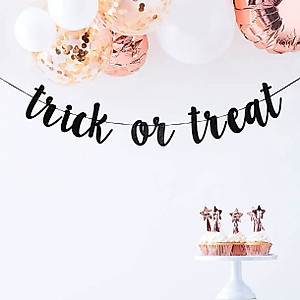 StarsGarden Trick or Treat Burlap Banner Halloween Party Decorations Halloween Black Jute Burlap Garland Mantel Fireplace Wall Hanging for Halloween Party Decor Haunted House Decorations