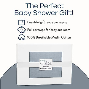 Muslin Nursing Cover for Baby Breastfeeding, Soft & Breathable Cotton Breastfeeding Cover for Mom with Rigid Hoop for Mother Nursing Apron by Comfy Cubs (Pacific Blue)