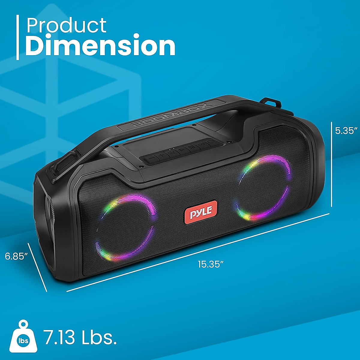 Pyle Wireless Portable Bluetooth Boombox Speaker - 40W 2Ch Waterproof Rechargeable Speaker Loud Stereo System w/ Google Assistant / Siri Voice Control, TWS Function, Micro SD, RGB Lights - PBMKRG155