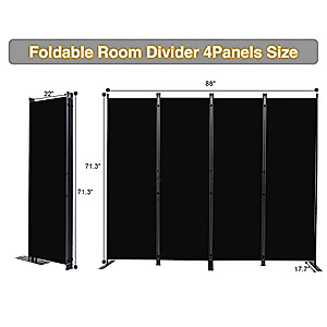 CHOSENM Room Divider, 4 Panel Folding Privacy Screens with Wider Support Feet, 6 Ft Portable Room Partition for Room Separator, 88" W X 71" H, Black