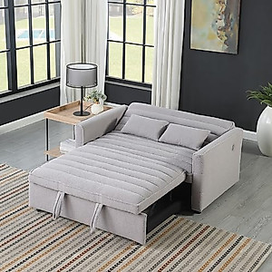 ERYE 3-in-1 Teddy Boucle Upholstered Loveseat Sofa Convertible Twin Size Sleeper Sofabed,Functional Love Seat W/Pull Out Sleep Couch Bed,2 Pillows, USB and Type-C Ports for Living Room