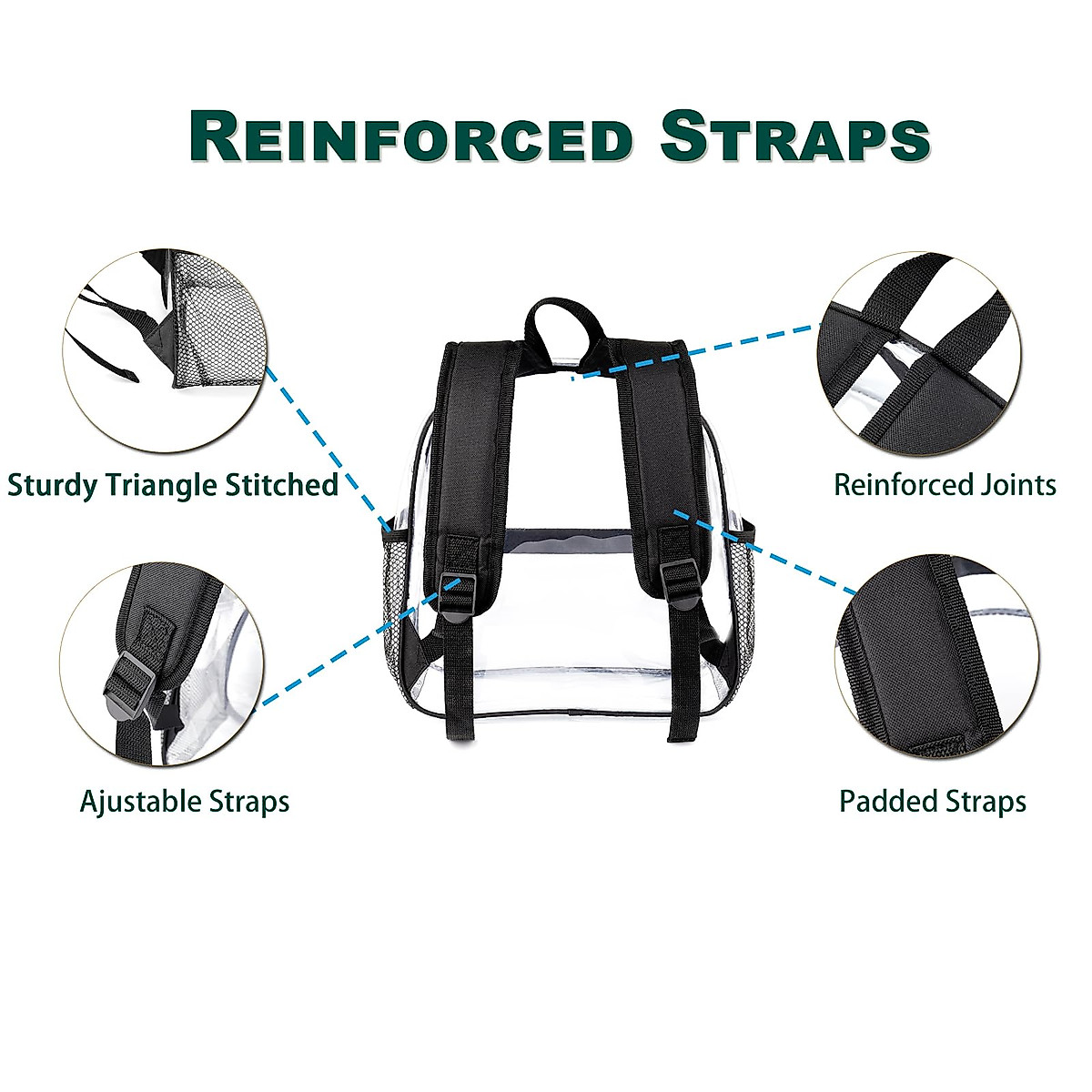 Keepcross Stadium Approved Clear Backpack 12x12x6 for Festival Games Sporting Events Concerts,Small Clear Mini Backpack with Reinforced Straps for Women Girls Men,Black