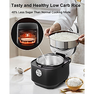 YOKEKON Rice Cooker 10 Cup, Stainless Steel Inner Pot, Low Carb Large Rice Maker with Steamer Basket Steamer, 24H Delay Timer and Auto Keep Warm,Brown Rice/Risotto/Oatmeal/Soup/Steam/Slow Cook, Black