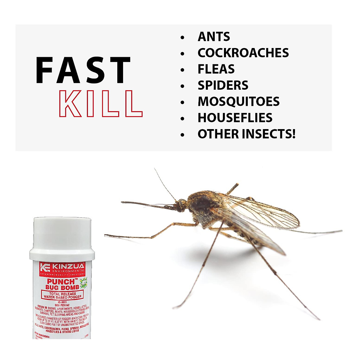 Punch Bug Bomb | 100% Kills Mosquitoes, Cockroaches, Fleas, Ants, Houseflies & More | Commercial-Grade Fogger | Easy-to-Use | Non-Staining, Water-Base Formula (6 oz Each) (1 Each)