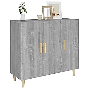 loibinfen Sideboard Buffet Server Storage Cabinet with 3 Doors, Console Table Home Kitchen Sideboard with Wood Legs, Dining Room Furniture Entryway Cupboard, Gray Sonoma 35.4"x13.4"x31.5" -AA