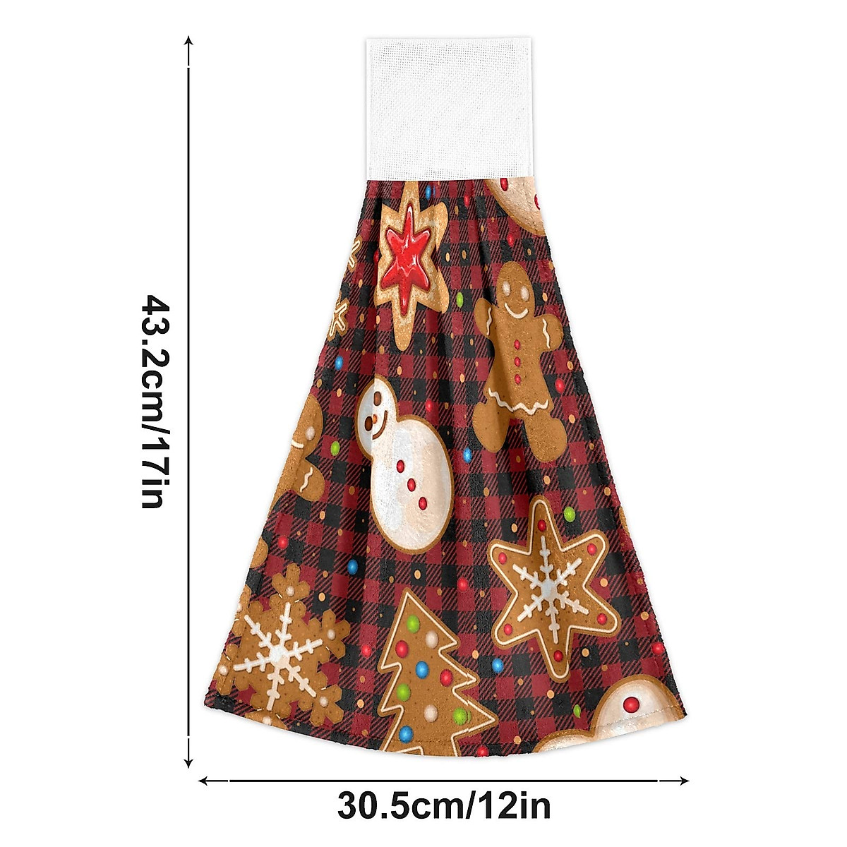Christmas Gingerbread Cookies Kitchen Hanging Towel 12 x 17 Inch Tree Snowman Hand Tie Towels Set 2 Pcs Tea Bar Dish Cloths Dry Towel Soft Absorbent Durable for Bathroom Laundry Room Decor