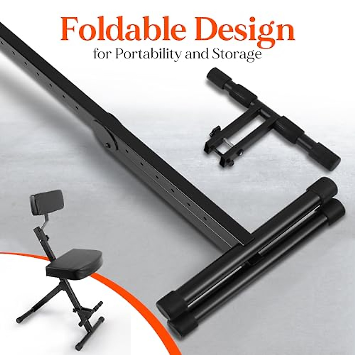 PYLE Drum Throne - Guitar Stool, Foldable & Portable Chair w/ Backrest & Footrest, Adjustable Music Stool for Adults, Padded Cushioned Seat & Back