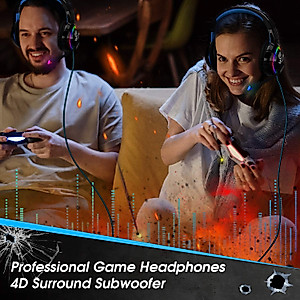 August Gaming Headset EPG100L - Stereo Surround Sound Noise Cancellation Wired Headphones with Adjustable Microphone and RGB Light Compatible PC Mac Tablets Phones