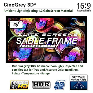 Elite Screens Sable Frame CineGrey 3D, 150-inch Diagonal 16:9, 8K 4K Ultra HD Ready Ceiling and Ambient Light Rejecting Fixed Frame Projector Screen, CineGrey 3D Projection Material, ER150DHD3