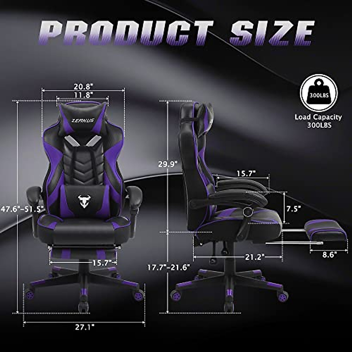 Purple Gaming Chair, Reclining Computer Chair with Footrest, High Back Gamer Chair with Massage, Large Computer Gaming Chair, Racing Style Desk Chair for Gaming, Big and Tall Gaming Chairs for Adults