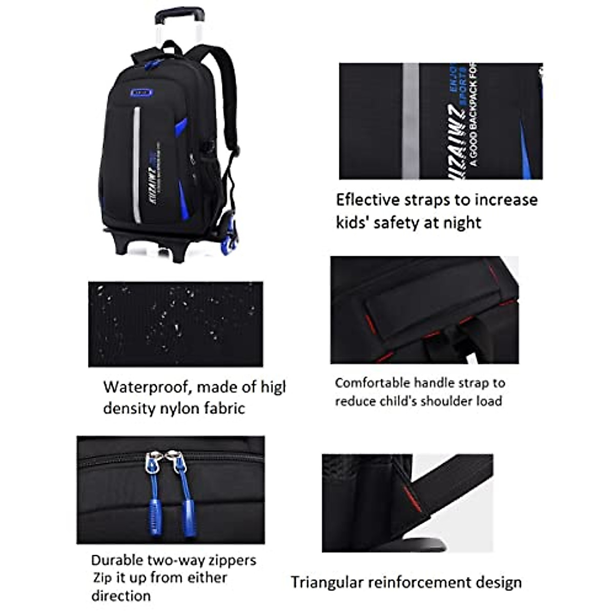 Boys Rolling Backpack Kids Trolley School Bag with Wheels Wheeled Luggage Bookbag