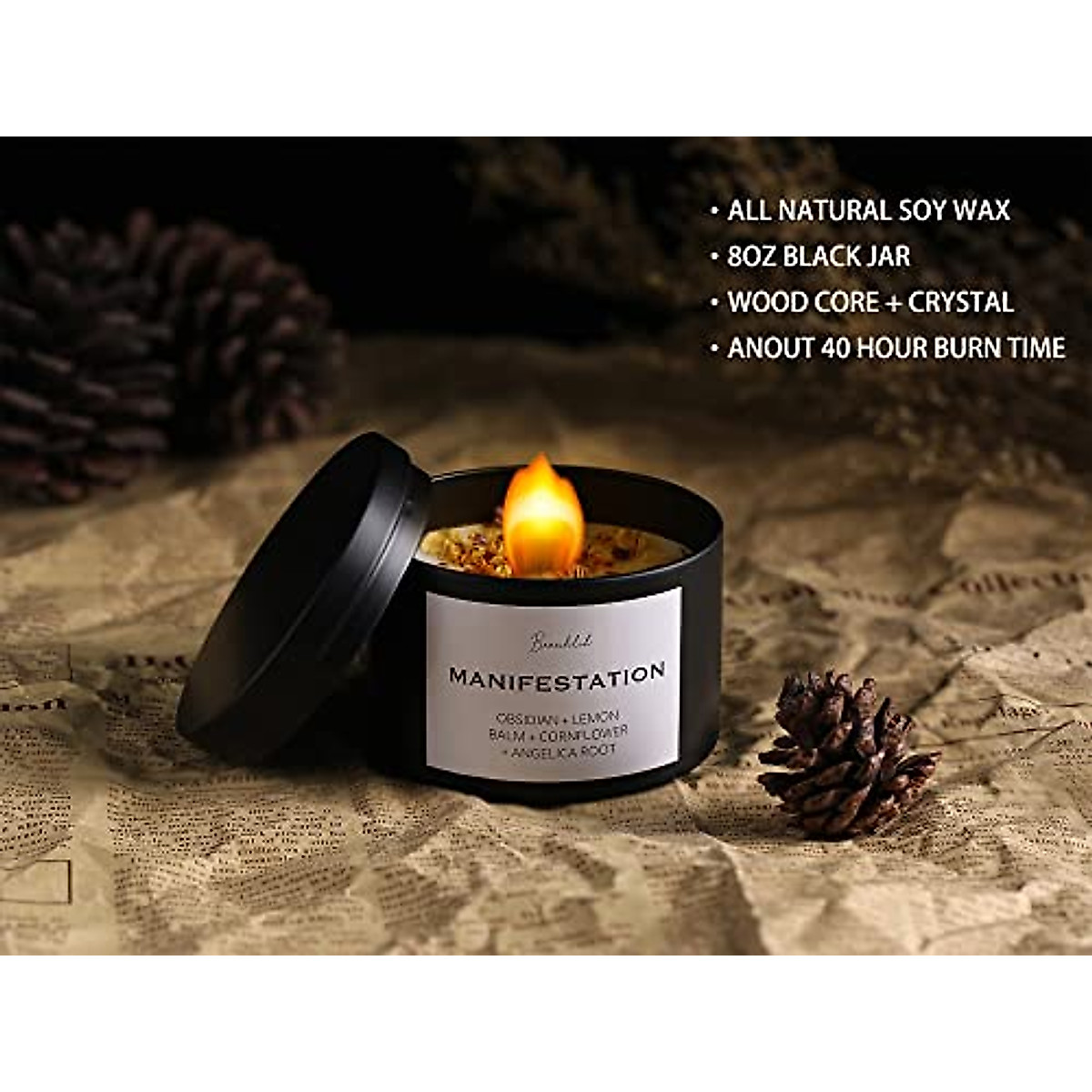 Crystal Candle Gifts - Sister Gifts from Sister, Sister Gifts, Candle for Women Gifts, Soy Candles, Manifestation Candle, Wood Wicked Candles, New Home Housewarming Candle - Up to 40 Hour Burn time