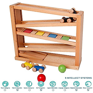 Wooden Ramp Racer. Race Track for Toddlers and 3 Wood Cars and 2 Balls,Toddler Toys for 1 2 3 Year Old Boy and Girl Gifts