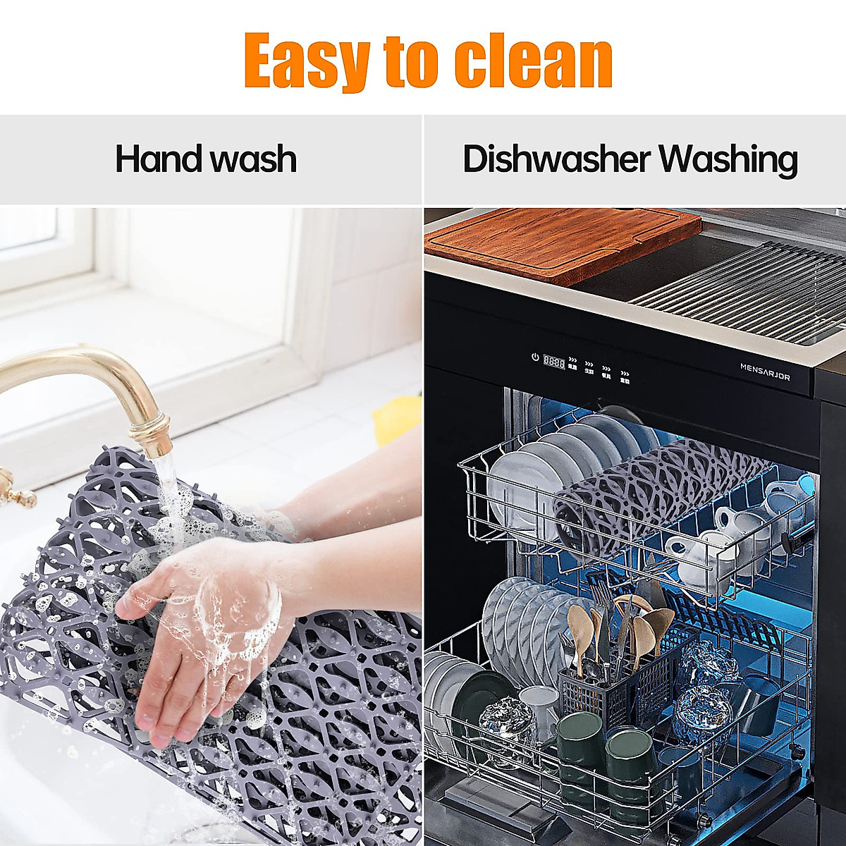 JUSTOGO Sink Protectors for Kitchen Sink 27.5'' x 15.7'', Kitchen Sink Mats Heat Resistant Silicone Mat for Stainless Steel Sink, Sink Mats for Bottom of Kitchen Sink, Rear Drain