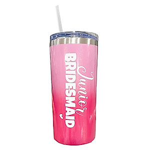 Junior Bridesmaid Gifts Tumbler with Straw and Lid Pink 16oz 0089