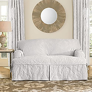 SureFit Matelassé Damask One Piece Loveseat Slipcover, Furniture Cover, Damask Pattern, Relaxed Fit, Machine Washable