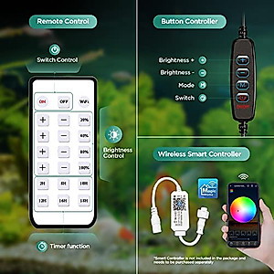 Lominie LED Aquarium Light, 4 Channels Adjustable 6500K Planted Tank Light with Gooseneck for Freshwater Fish Tank Refugium Supports Remote Controller (F20 18W Freshwater)