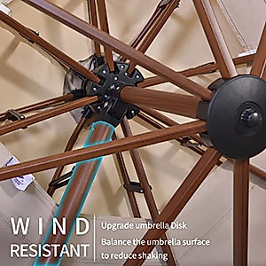 PURPLE LEAF 9' X 12' Double Top Deluxe Wood Pattern Rectangle Patio Umbrella Offset Hanging Umbrella Outdoor Market Umbrella Garden Umbrella, Beige