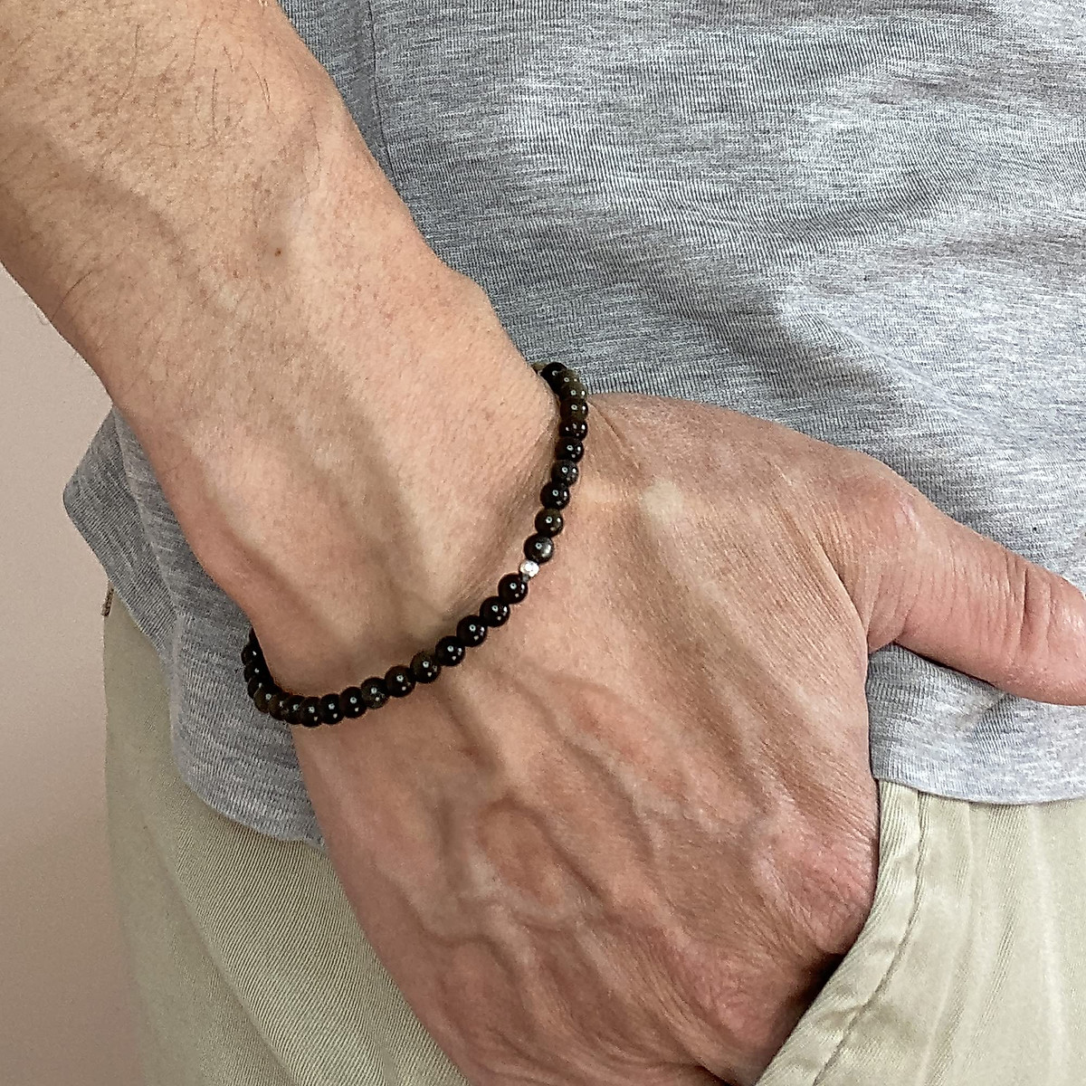 Mini Obsidian Gemstone 4mm Energy Bracelet - Yoga Intention Meditation