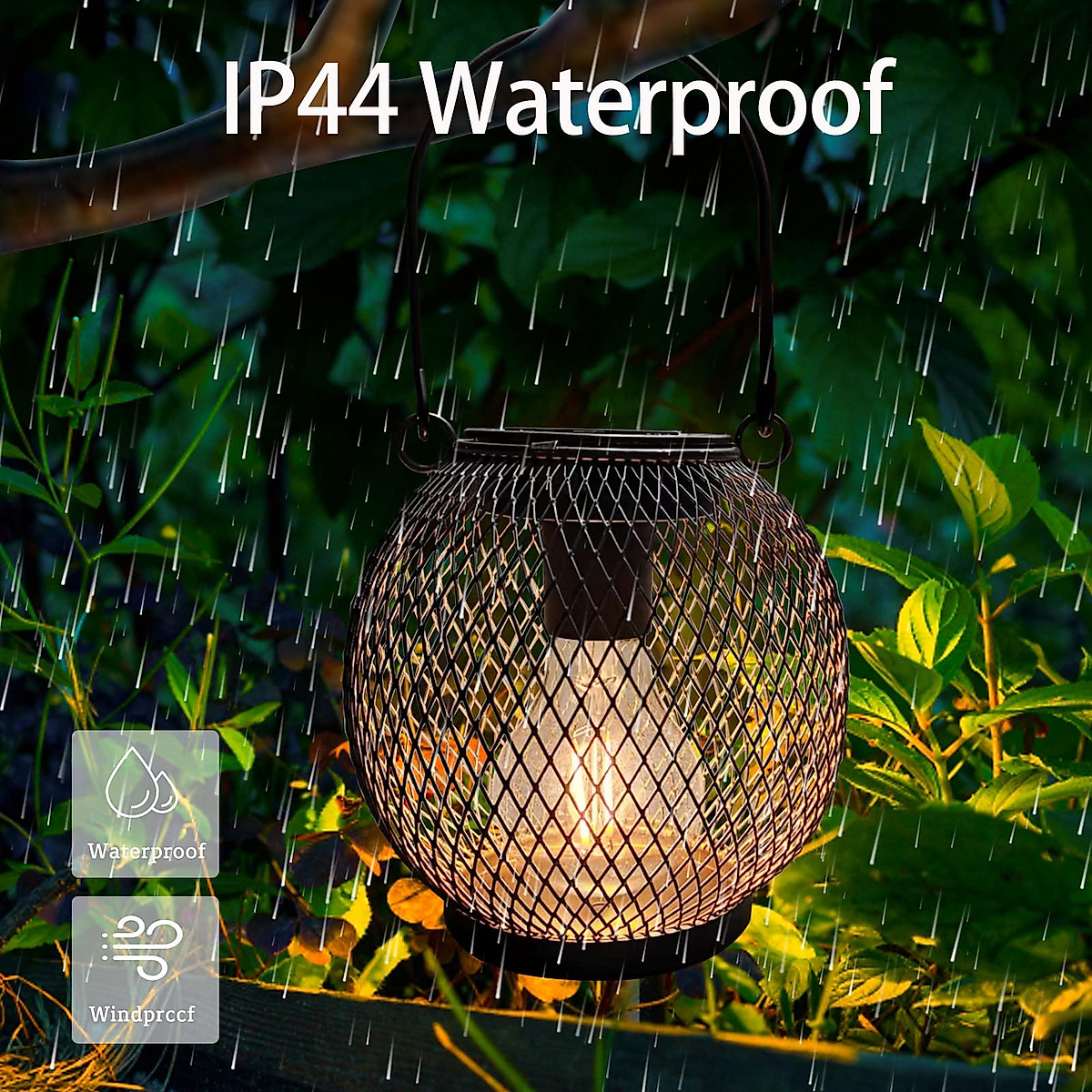 pearlstar Solar Lanterns Outdoor Hanging 2Pack Black Solar Table Lamp with Edison Bulbs for Camping Yard Patio Garden Decoration, Waterproof Hanging Lights (Black)