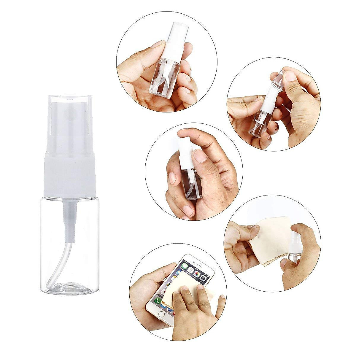 waka 12 Pack 0.35oz/10ml Empty Small Spray Bottle, Clear Plastic Fine Mist Mini Spray Bottle for Travel, Cleaning, Essential Oils, Perfume + Microfiber Cleaning Cloth