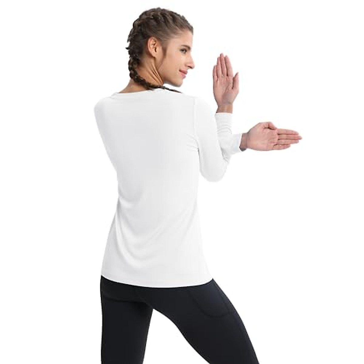 MAGCOMSEN Women's UPF 50+ Long Sleeve Tops Dry Fit UV Protection Shirts Sweat Wicking Athletic Tees for Summer White, M