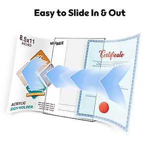 NIUBEE 6Pack 8.5x11 Acrylic Sign Holder with Vertical Slanted Back, Clear Plastic Sign Holder Picture Photo Frames, Flyer Document Paper Display Stand for Office Desktop