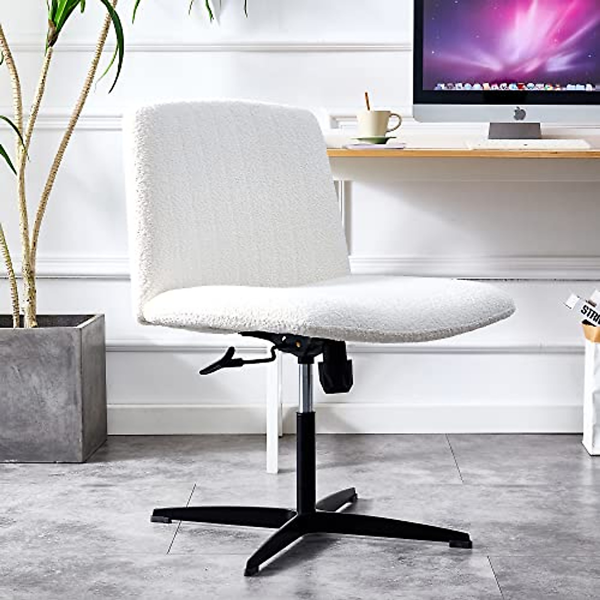 conforliving Armless Office Desk Chair No Wheels Vanity Chair Mid-Back Ergonomic Home Office Computer Chair Comfortable Adjustable Swivel Task Chair with Thickened Cushion（Velvet-Padded）