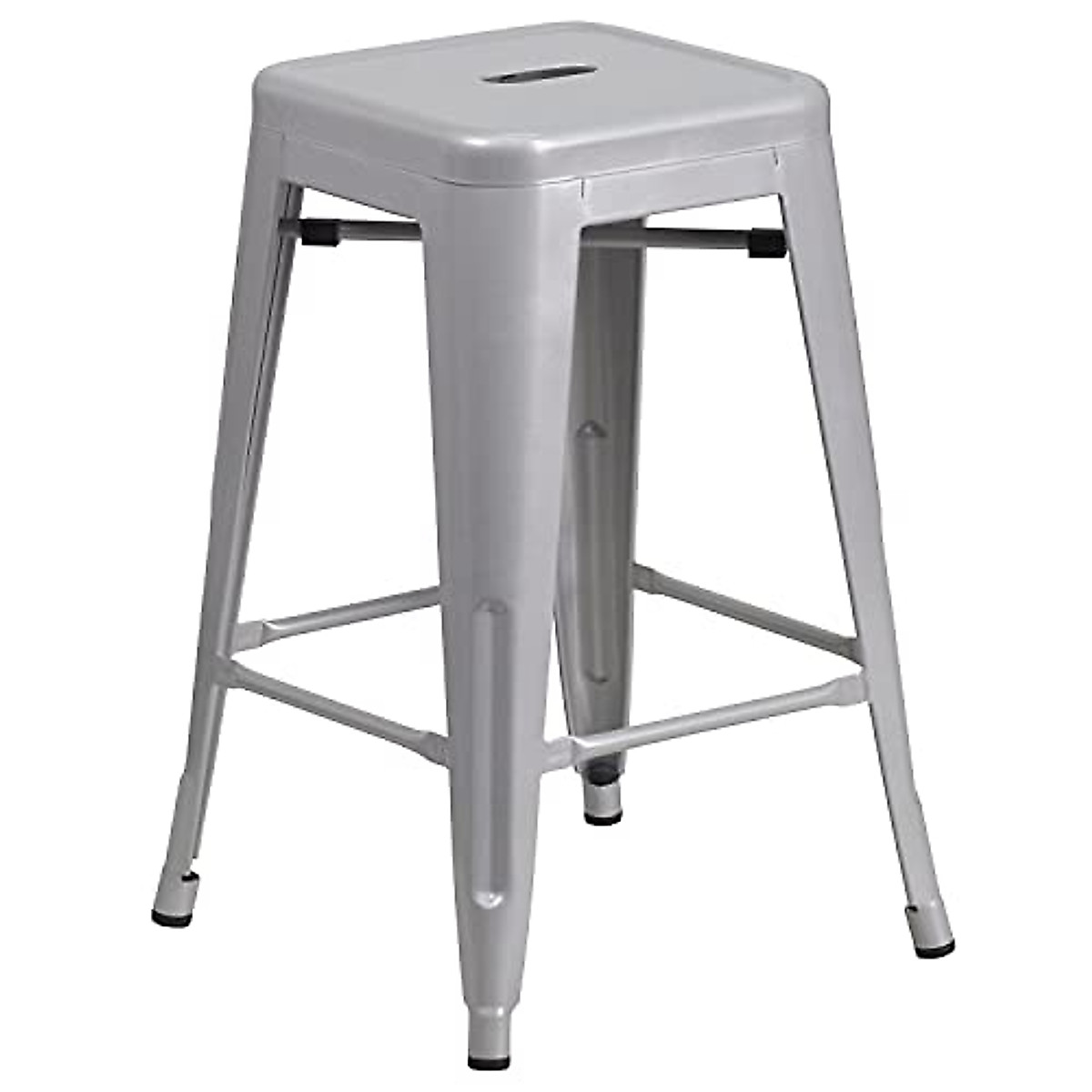 EMMA + OLIVER Commercial Grade 24" H Backless Silver Metal Indoor-Outdoor Counter Height Stool