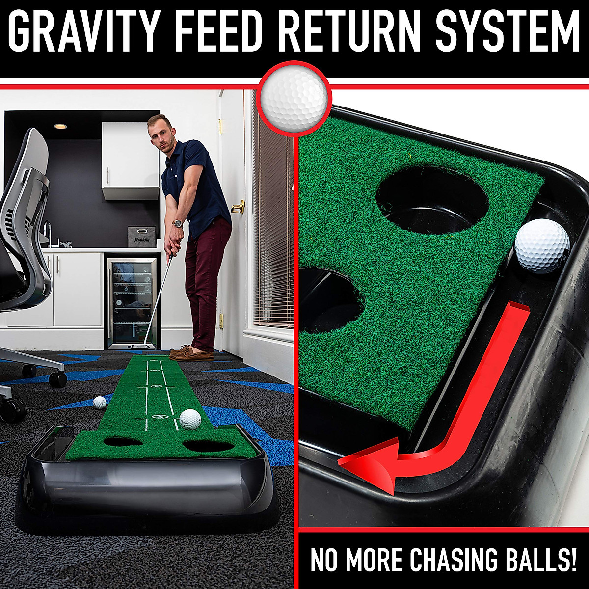 Franklin Sports Indoor Golf Putting Green – Portable Authentic 9 Foot Mat with Auto Ball Return – Golf Training Aid & Putting Practice Game – Real Course Feel (92049X)