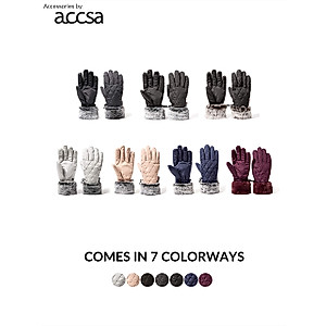 accsa Women Winter Ski Glove Waterproof 3M Thinsulate Warm Windproof Off-White M