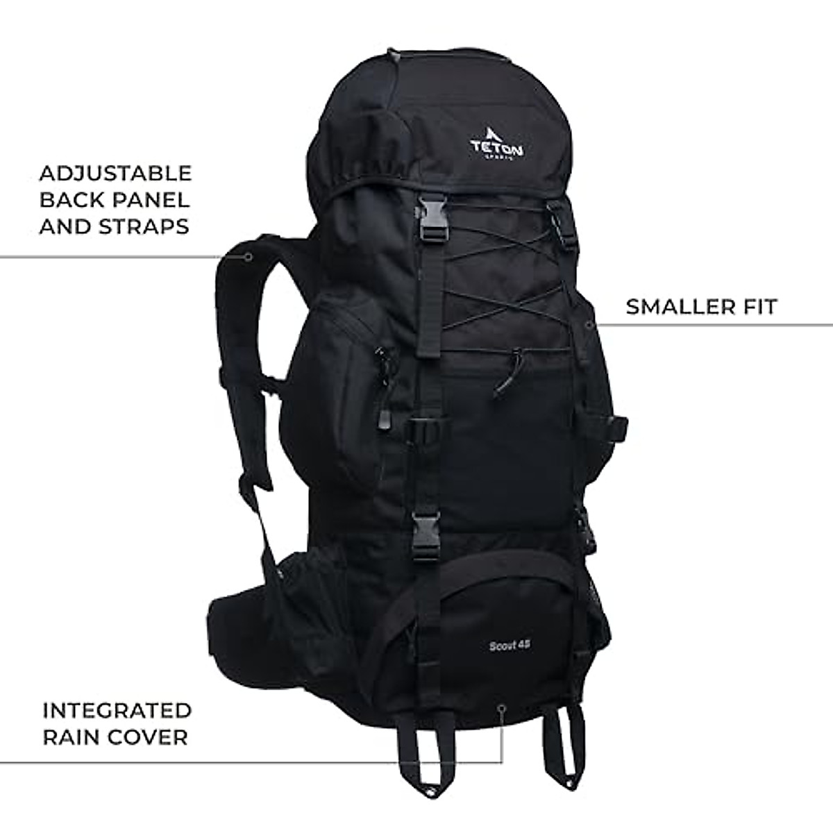 TETON 65L Scout Internal Frame Backpack for Hiking, Camping, Backpacking, Rain Cover Included