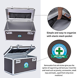 HEWEI WORKS Locking Box with Portable Storage Case, 14.2''x 7.2''x 8.2''，Childproof Medication Lock Organizer, Lockbox for Documents & Valuables (Coffee/Large)
