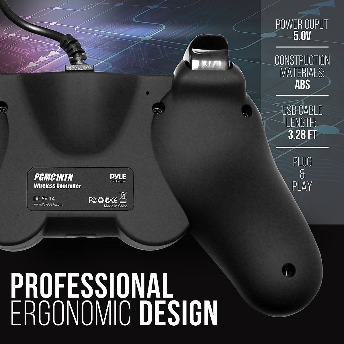 Pyle Gaming Controller with Built-in Speaker, USB Connectivity, and LED Lights for Windows