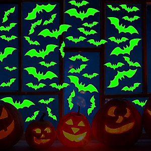 89 Pieces Halloween Luminous Stickers Glow in The Dark Window Decals Night Glow Decals Bat Wall Stickers Adhesive Moon Peeping Eyes Ceiling Stickers for Halloween Party(Bat Style)