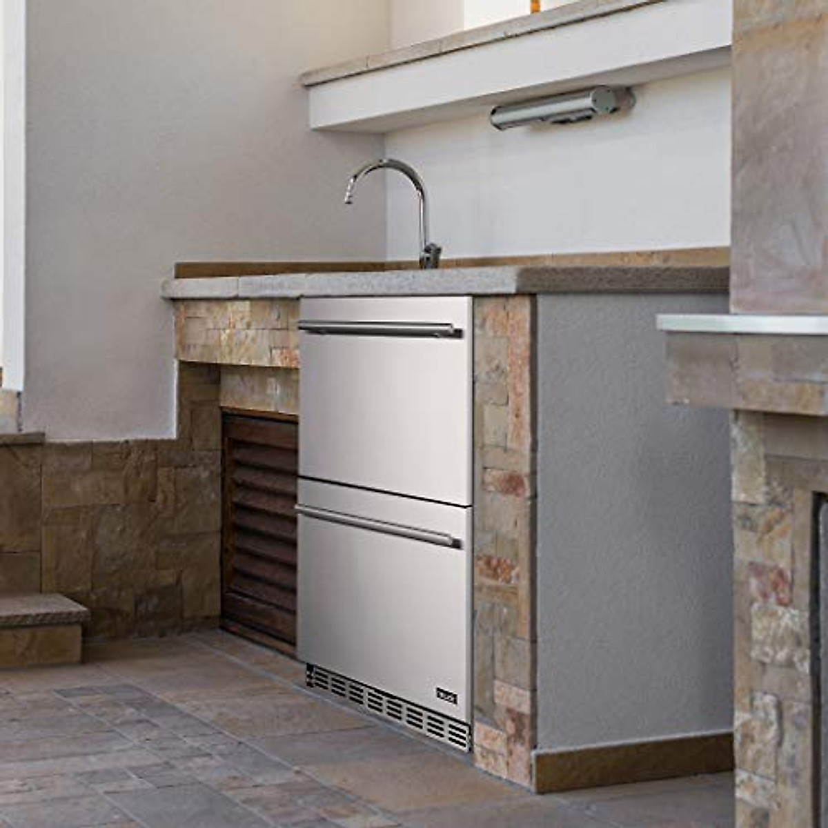 NewAir 24" Outdoor Fridge with Dual Drawers for Wine, Beer, and Beverages | 20 Bottle and 80 Can Capacity | Built-in or Freestanding | Weatherproof Stainless Steel Fridge | Ideal Outdoor Patio Fridge